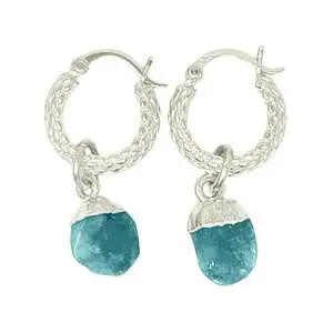 HARFI Raw Turquoise Huggie Hoop Earrings - Blue/silver