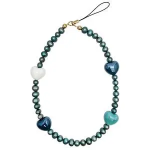 FARRA Freshwater Pearls With Hearts Phone Strap - Green