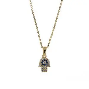 EBRU JEWELRY Hamsa Hand Vermeil Necklace - Gold/blue