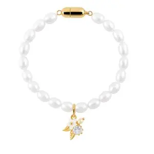 MY LITTLE NATURE Freshwater Pearl And Flower Charm Bracelet With Magnetic Clasp - White/gold