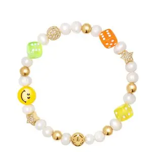 NIALAYA JEWELRY Nialaya Gold And Pearl Dice Bracelet Gold/white/yellow