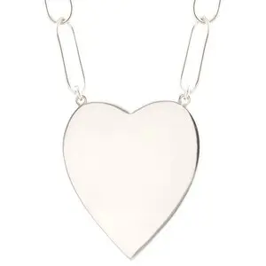 Kris Nations Large Heart Pendant On Large Link Chain - Silver