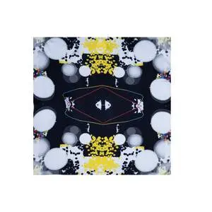 LILIA MUNN Mulberry Silk Scarf– Yellow| Geometric Play Print - Purple/yellow