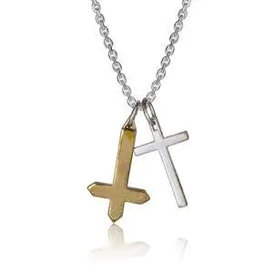 CARTOGRAPHY Double Cross Necklace In Sterling Silver And Brass - Gold/silver