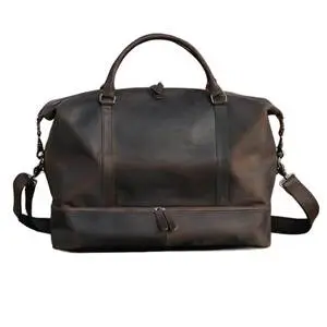TOURI Leather Holdall With Suit Compartment - Brown