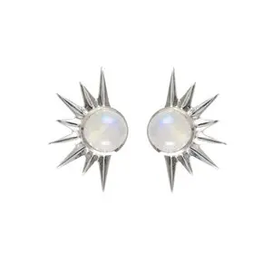 CHARLOTTE'S WEB JEWELLERY Total Eclipse Statement Stud Earrings With Rainbow Moonstone In Sterling - Silver