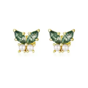 AZURA JEWELRY NEW YORK Monarch Butterfly Moss Agate Earrings - Gold