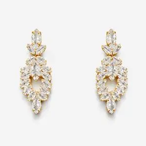 MAISON DE GALA Leaf Crystal Drop Earrings - Gold