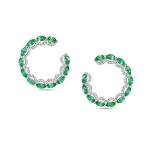 ARTISAN Emerald And Diamond Hoop Earrings In 18k White Gold - White/green