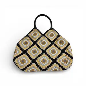 SPRINGMOONATELIER Handmade Granny Square Crochet Tote - Black