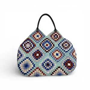 SPRINGMOONATELIER Handmade Granny Square Crochet Tote - Blue