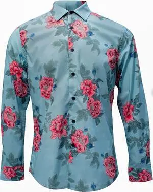 LORDS OF HARLECH Green / Blue / Grey Nigel Floating Forna Shirt In Nile - Green/blue/grey
