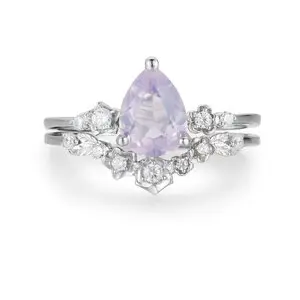 AZURA JEWELRY NEW YORK Floral Symphony Lavender Amethyst Ring Set - Silver