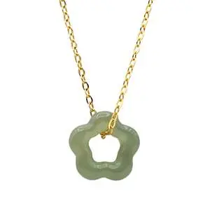 SEREE Plum Blossom Jade Pendant Necklace - Green