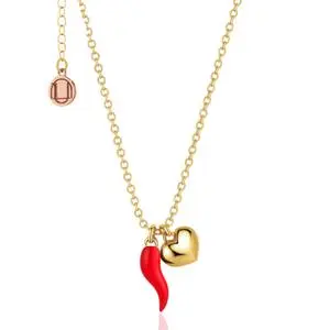 UNALOE Gold Vermeil Cornicello And Heart Charm Necklace - Gold/red