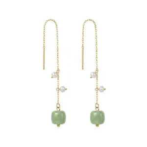 SEREE Madeleine Jade & Freshwater Pearl Drop Earrings - Green