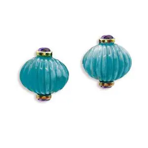 MICHAEL NASH JEWELRY Luisa Carved Turquoise And Amethyst Resin Earrings - Blue