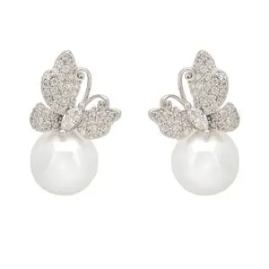 LATELITA Butterfly Drop Earrings With Pearl - Silver/white