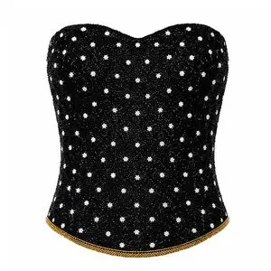 SELF-ADORE Embellished Corset Top With Polka Dot Beading - Black/gold