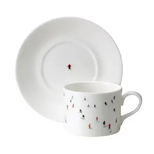 DEDE JOHNSTON Skiers Tea Cup & Saucer - White