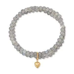 HEATHER HAWKINS Puff Heart Charm Gemstone Stretch Bracelet - Blue