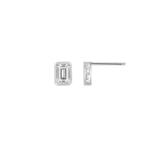 DIAMONBLISS Silver Plated Emerald Cut Stud Earrings - White