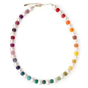 Kris Nations Freshwater Pearl And Gemstone Beaded Necklace - Gray/yellow