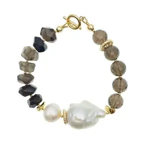 FARRA Baroque Pearl, Tiger Eye, And Quartz Bracelet - White