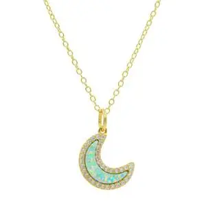 KAMARIA Opal Moon Pendant Necklace - Green