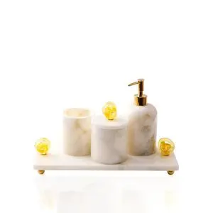 MARLETH White / Yellow Marble Bathroom Set With Amber Accents - White/yellow