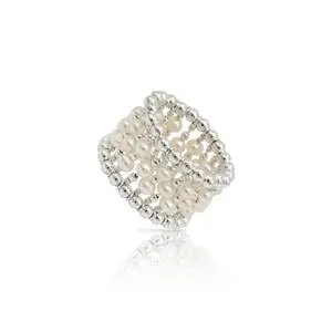 PAS DE MARQUE Sterling Silver & Freshwater Pearl Beaded Ring - White/silver