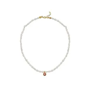 LINYA JEWELLERY Cosmic Small Pearl Zodiac Stone Necklace - Red