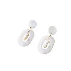 Likhâ Oval Drop Earrings With Pearls - White