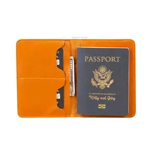 LEATHERE Leather Passport Holder - Brown - Milan Orange