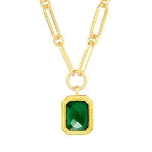 LILA RASA Rectangular Gemstone Pendant Necklace - Green/gold