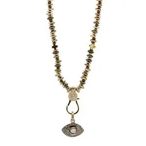 EBRU JEWELRY Pave Diamond Evil Eye Pendant Necklace - Silver/gold