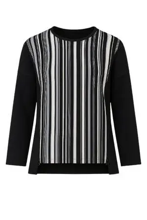 CONQUISTA Striped Long Sleeve Zip Detail Top