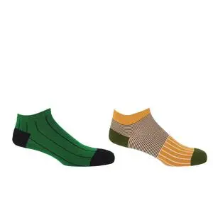 PEPER HAROW - MADE IN ENGLAND Pin Stripe & Oxford Stripe Trainer Socks Bundle - Green