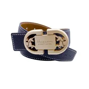CHAMPAGNE & HORSES Reversible Heritage Leather Belt With Gold Buckle - Brown