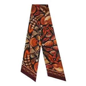 EMILY CARTER Brown / Orange / Neutrals The Feather Baroque Luxe Twilly Scarf - Brown/orange