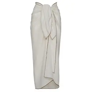 THE SUMMER EDIT Mara Luxe Linen Sarong Ivory - White