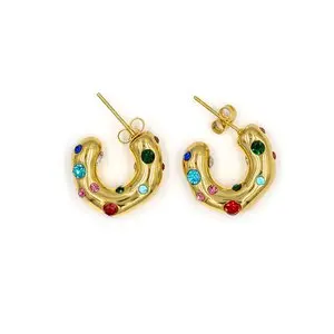 SUPERDIVAJEWELLERY Gemstone Hoop Earrings - Gold