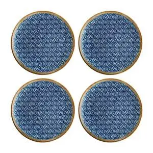 Turgla Home Blue / White Calif Round Decorated Porcelain Dessert Appetizer Plate Set Of Four - Blue/white