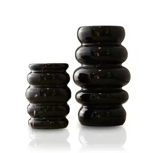MARLETH Set Of Two Marble Ripple Vases - Black