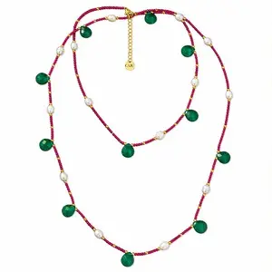 GAJÚ Kamari Necklace With Emerald And Tourmaline - Green/pink
