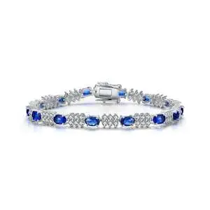 GENEVIVE Sterling Silver With Colored Cubic Zirconia Bracelet - Blue