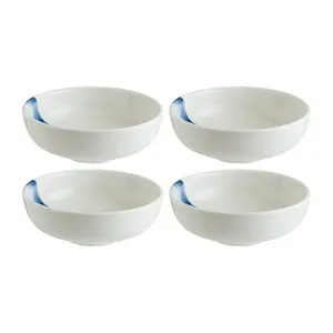 Turgla Home Blue / White Blue Wave Round Decorated Porcelain Bowl, Set Of Four - Blue/white