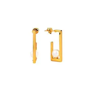 ZYNNIA COLLECTIVE Pearl Frame Hoop Earrings - Gold