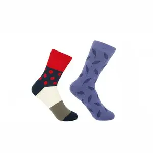 PEPER HAROW - MADE IN ENGLAND Scarlet Mayfair & Navy Leaf Socks 2 Pack - Blue/red