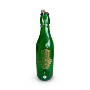 CASA DUNIYA Hand-painted Hamsa Evil Eye Artisan Swing-top Water Bottle – Vibrant - Green
